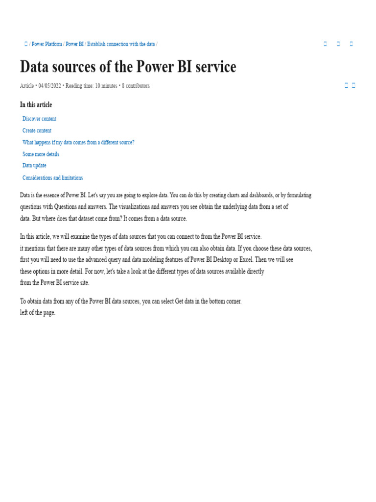 Power BI Data Sources - Power BI - Microsoft Docs | PDF | Databases ...