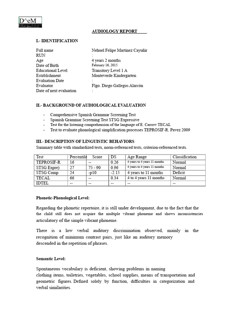 Audiological Report | PDF | Speech | Verb
