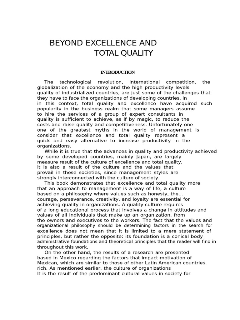Beyond Excellence and Total Quality | PDF | Mexicans | System