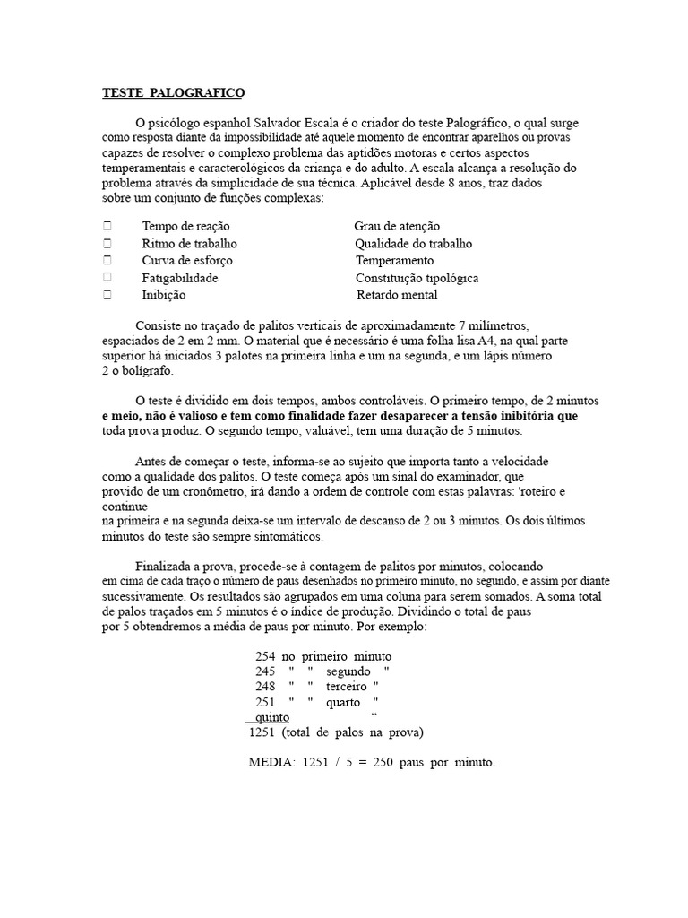 Teste Palográfico: Avaliação Psicológica | PDF | Tempo | Autoestima
