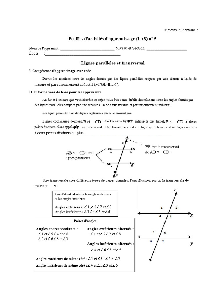 Angles formés par lignes transversales | PDF