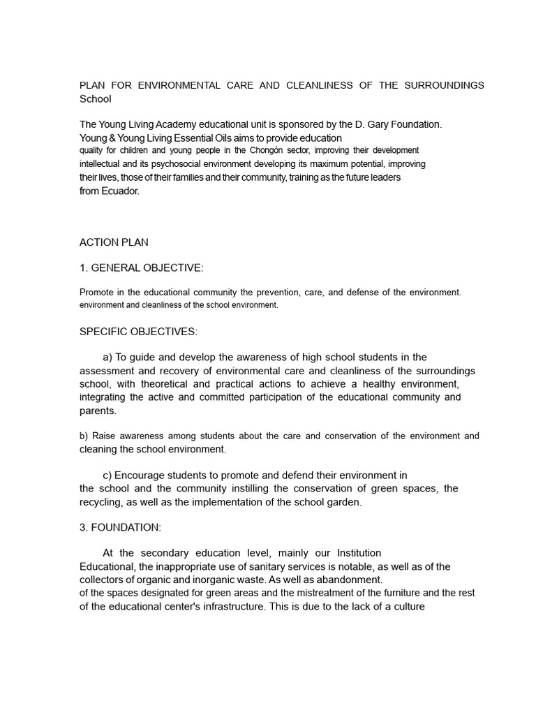Environmental Care Plan YLA | PDF | Water | Teachers