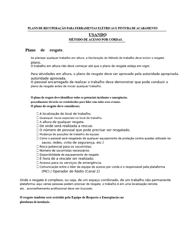 Plano de Resgate em Altura com Cordas | PDF | Paramédico