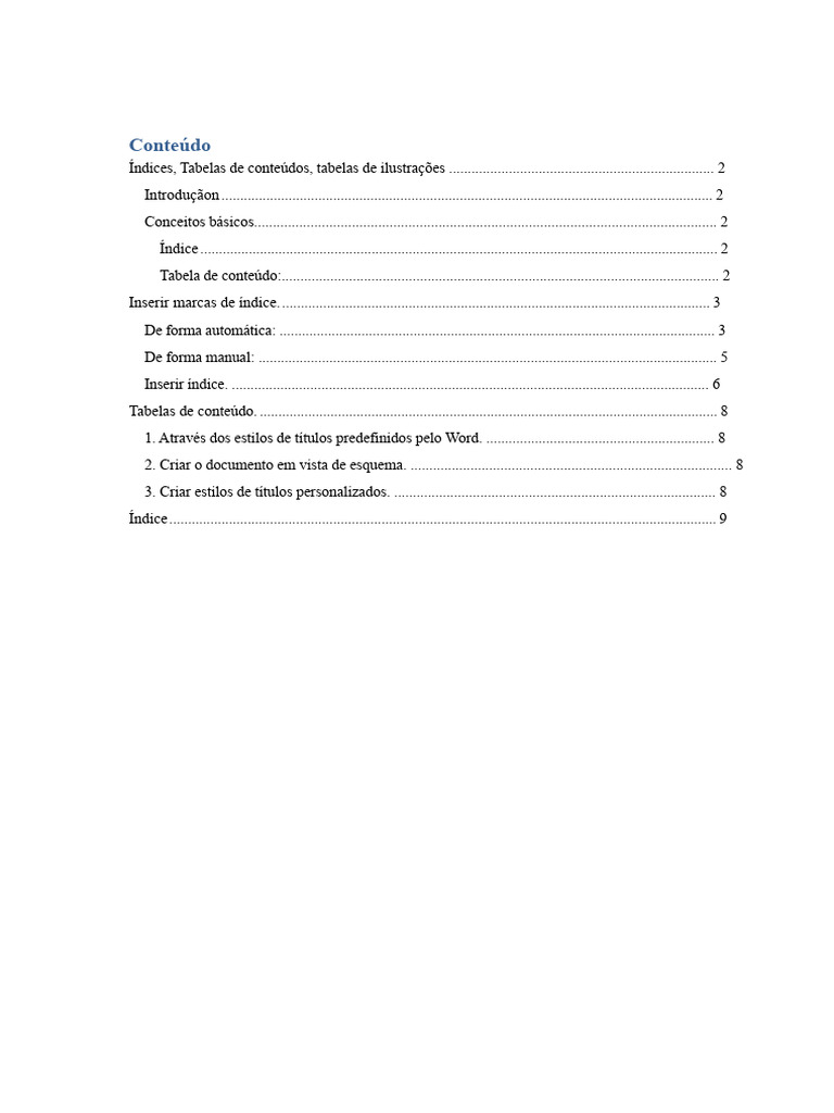 Índices, Tabelas de Conteúdo | PDF | Livros | Tabela (banco de dados)