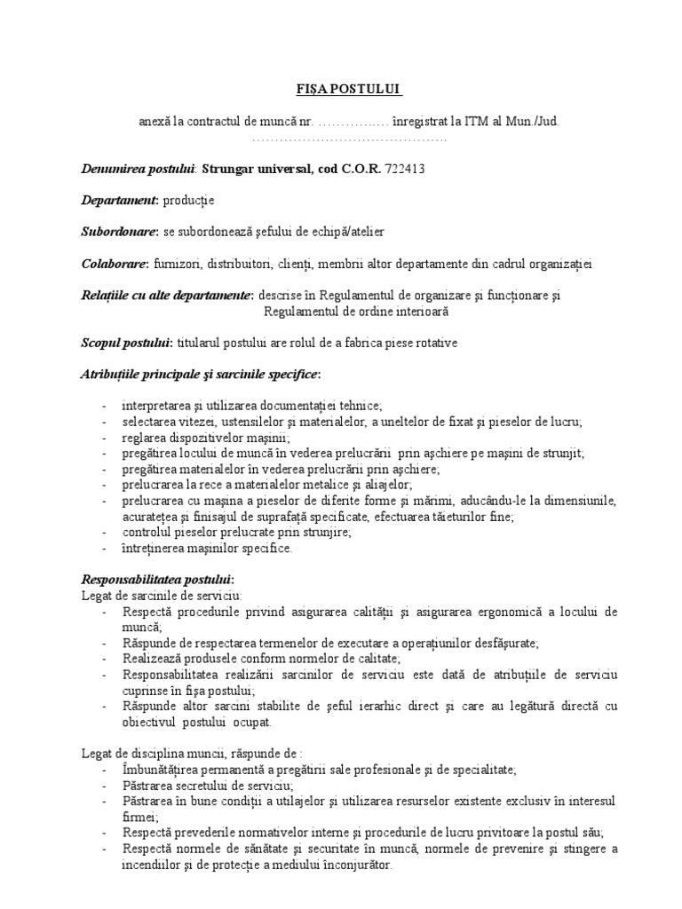 Fisa de Post Strungar