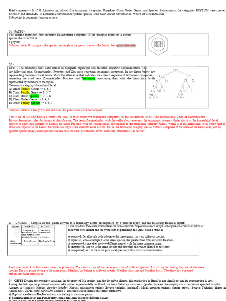 0205 - 01b6 - Taxonomic Category - Identification - Exercises | PDF ...