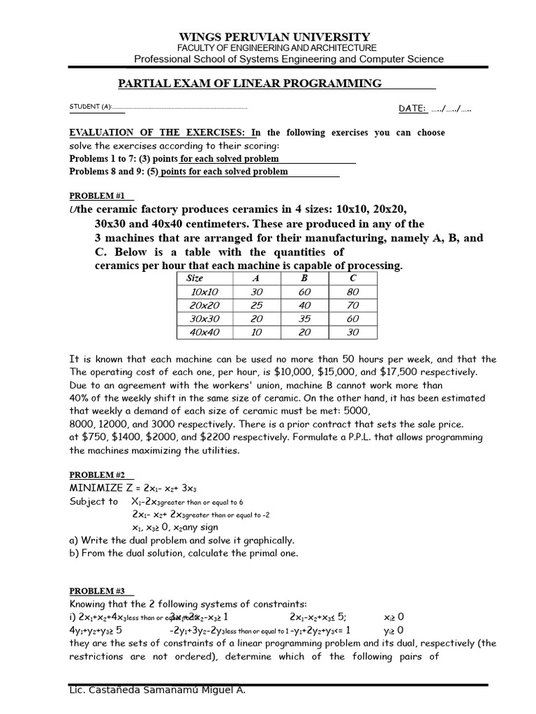 Partial Exam of Linear Programming | PDF | Linear Programming | Algorithms