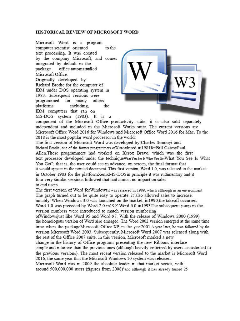 Historical Review of Microsoft Word | PDF | Microsoft Word | Software Engineering