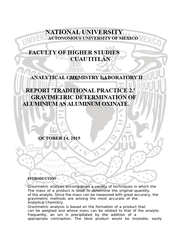 REPORT: Aluminon Oxinate | PDF | Filtration | Precipitation (Chemistry)