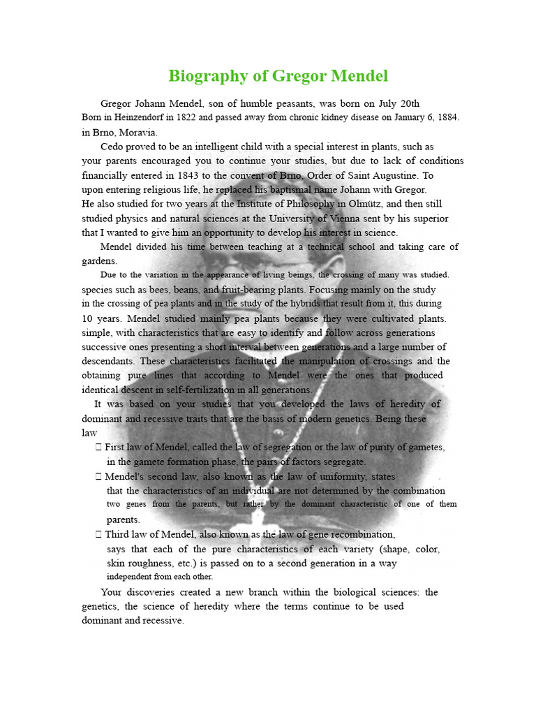Biography of Gregor Mendel: Life & Work | PDF | Life Sciences | Genetics