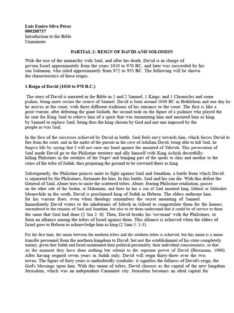Reign of David and Solomon | PDF | David | Saul