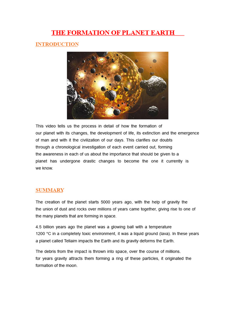 The Formation of Planet Earth From Its Birth To Today | PDF | Earth | Homo