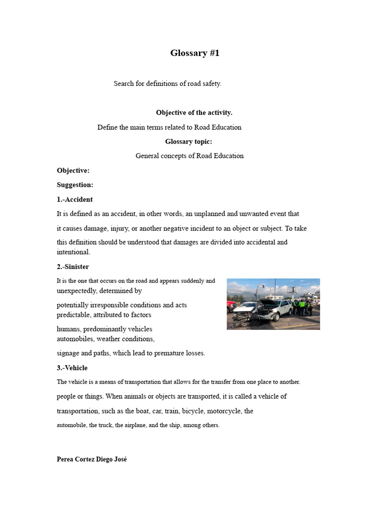 Glossary 1 Road Education Diego | PDF | Road | Road Traffic Safety