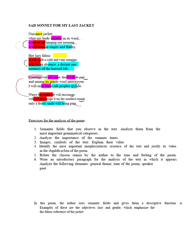 Sad Sonnet For My Last Jacket | PDF | Poetry | Syntax