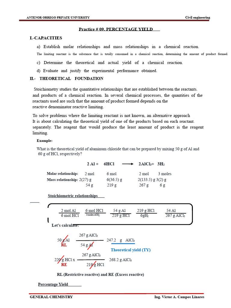 Laboratory Practice # 09. Percent Yield | PDF | Stoichiometry | Mole (Unit)