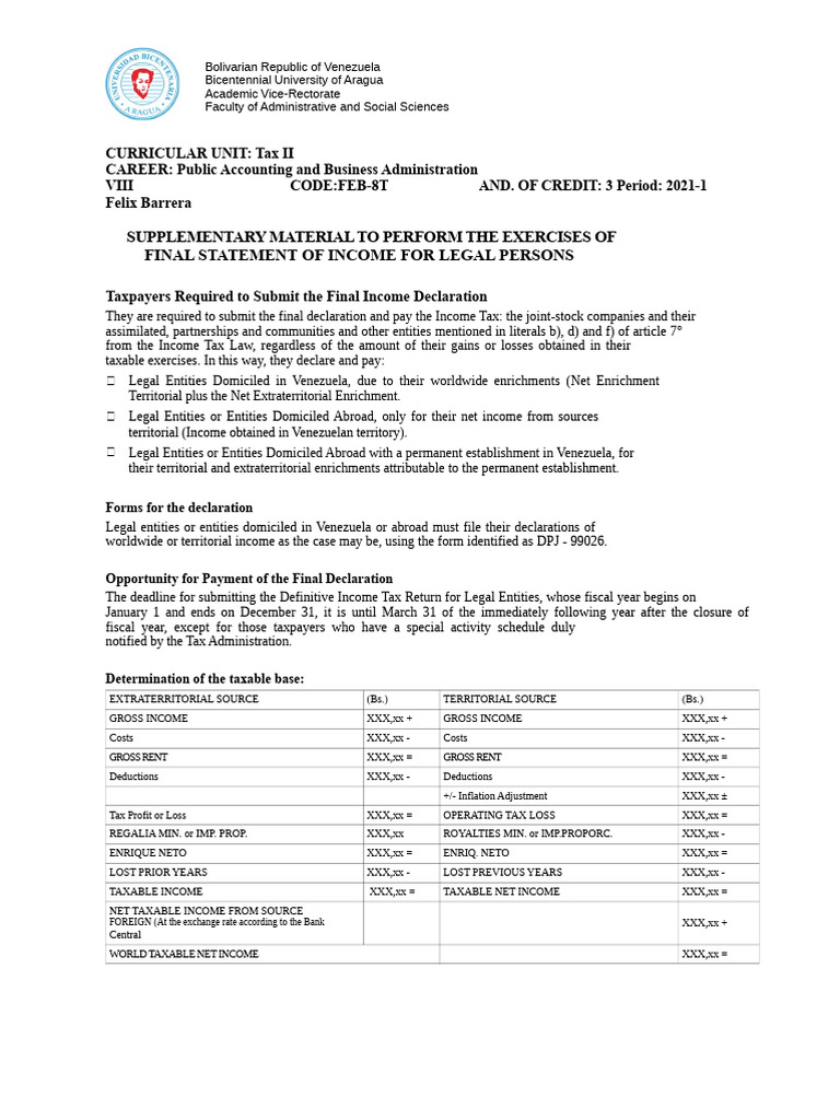 Tax Declaration Guide for Legal Entities | PDF | Taxation In The United ...