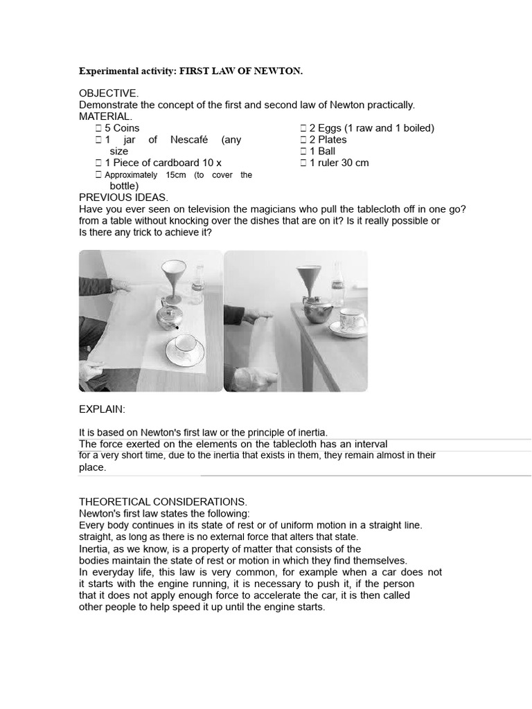 Experimental Activity FIRST LAW OF NEWTON. | PDF | Inertia | Force