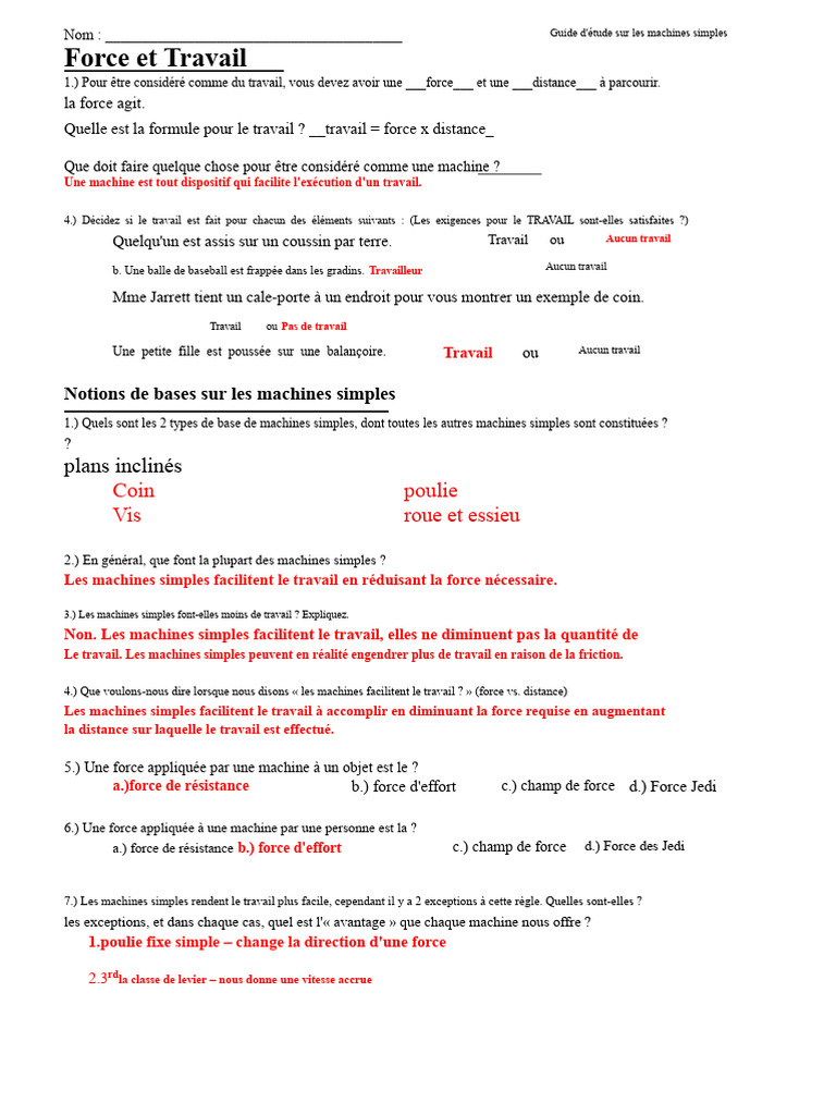 Chapitre 10 Guide D'étude Des Machines Simples Clé | PDF | Levier ...