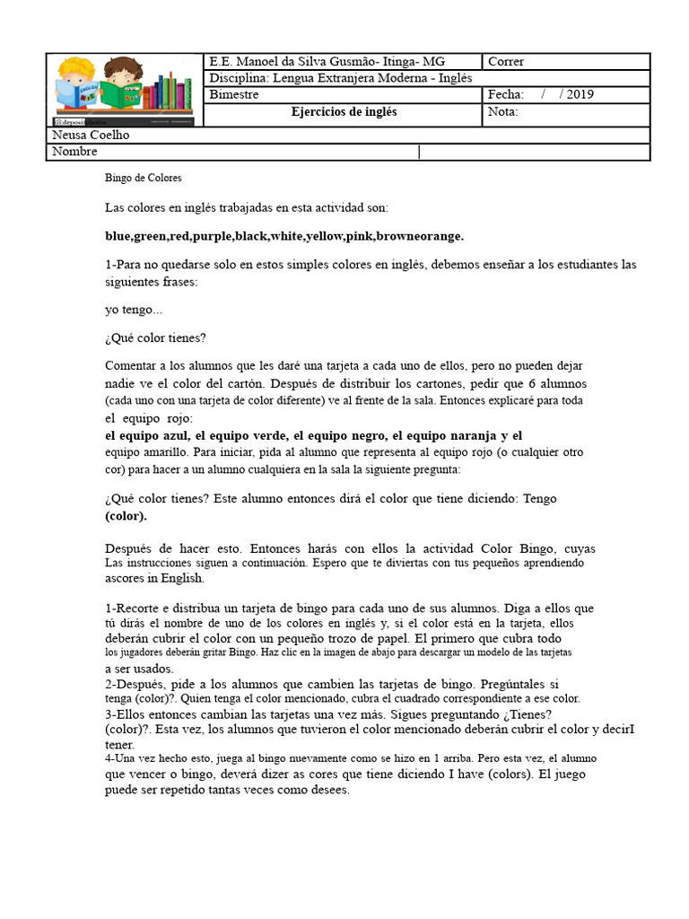 Bingo de Los Colores | PDF | Color