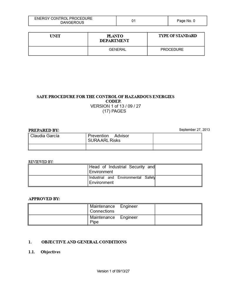 Hazardous Energy Control Procedure | PDF | Safety