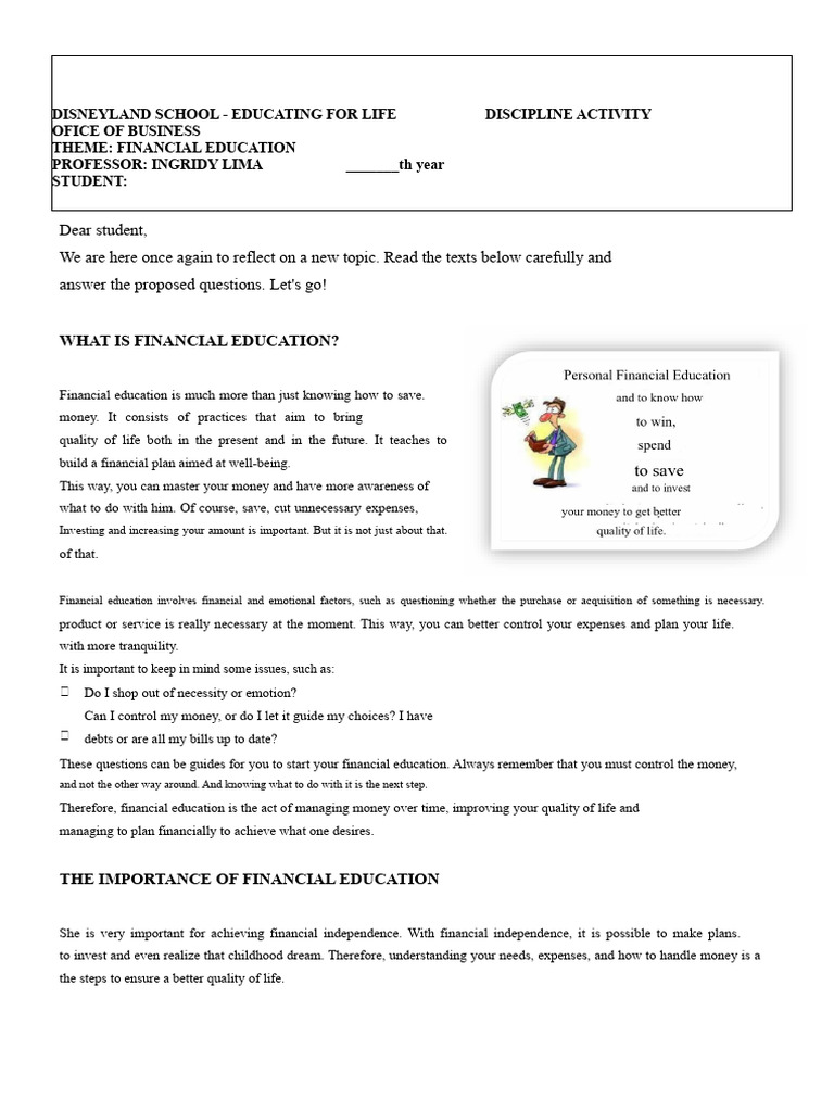 Financial Education 6th GRADE | PDF | Expense | Cognition