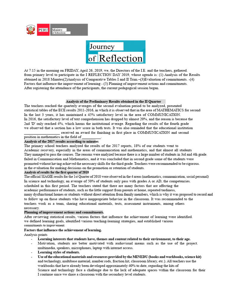 Format of The Reflection Day Minutes 2019 | PDF | Teachers | Learning