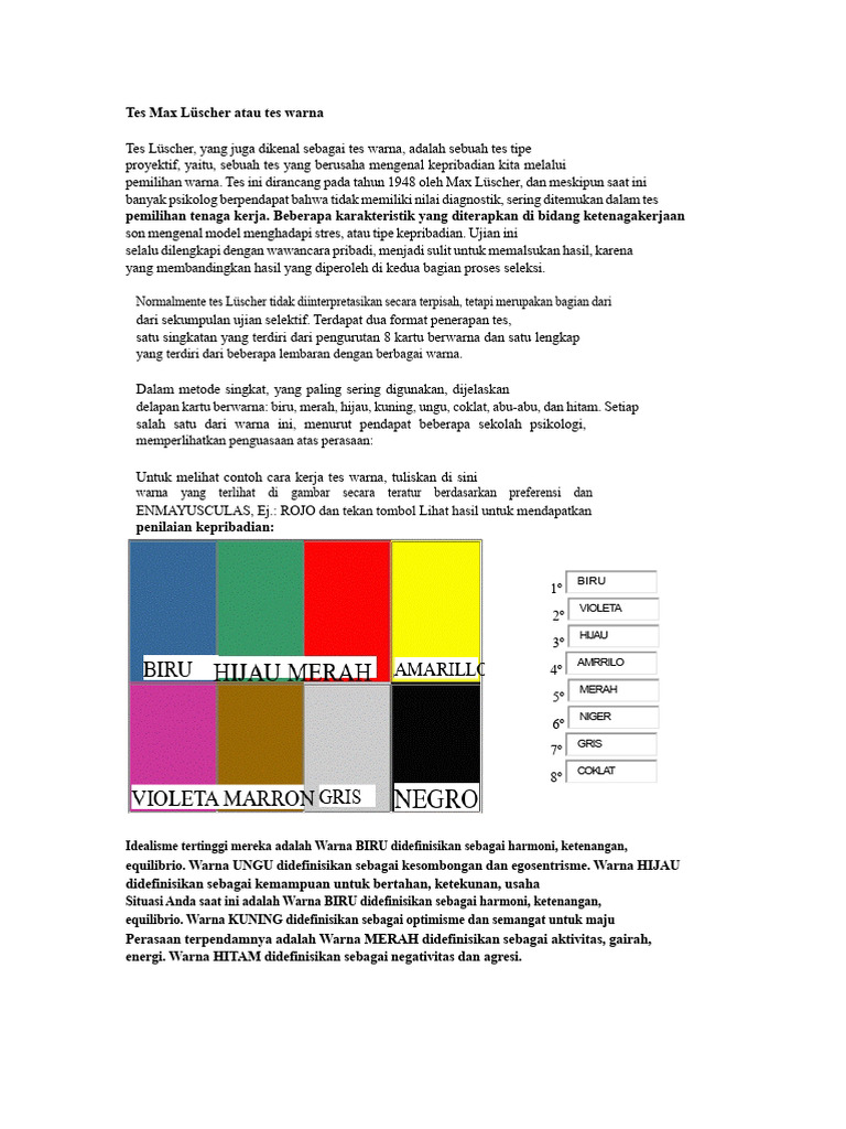 Tes Max Lüscher Atau Tes Warna | PDF