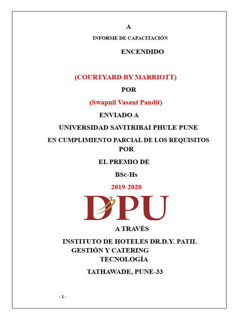 Informe de Entrenamiento Swapnil Pandit | PDF | Hotel | Productos ...