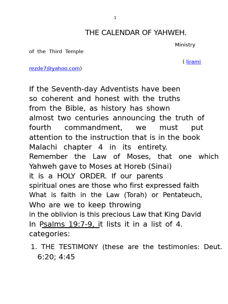 The Calendar of Yahweh | PDF | Sacrifice | Ten Commandments