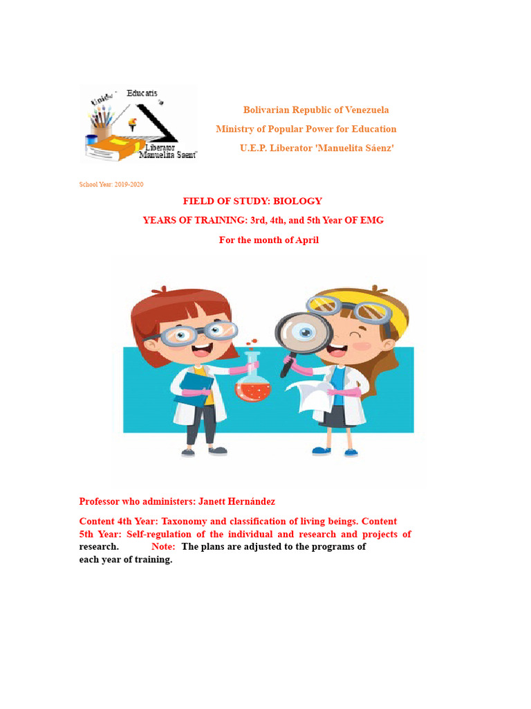 Activity Planning For 3rd, 4th, and 5th Year Biology, Earth Sciences ...