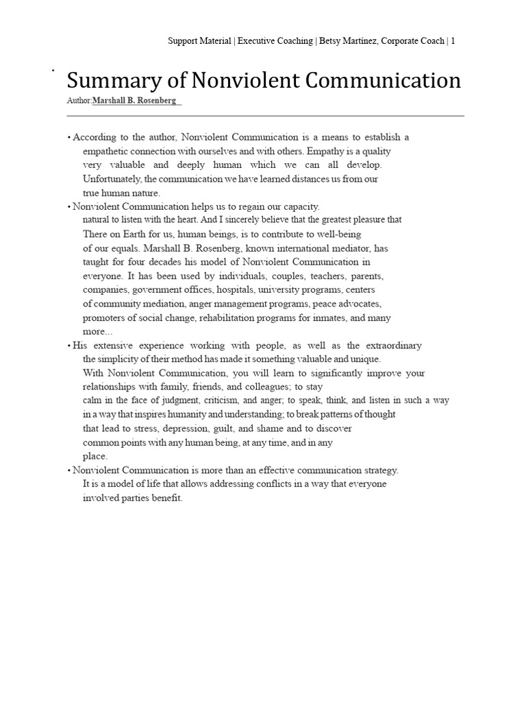 Nonviolent Communication Marshall Rosenberg | PDF | Empathy | Psychology