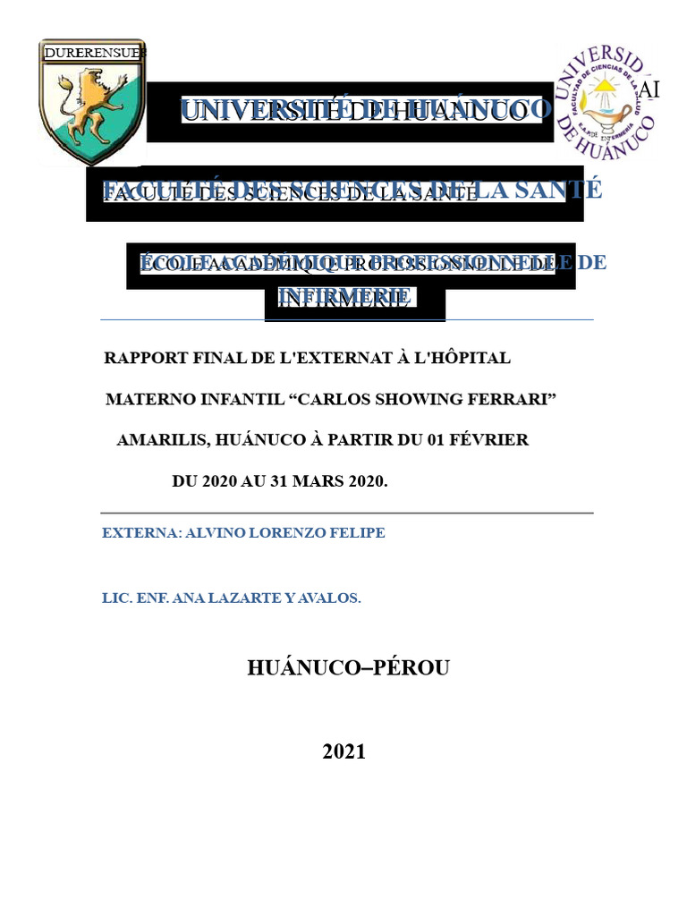 Rapport d'Externat en Infirmier 2020 | PDF | Hôpital | Pédiatrie