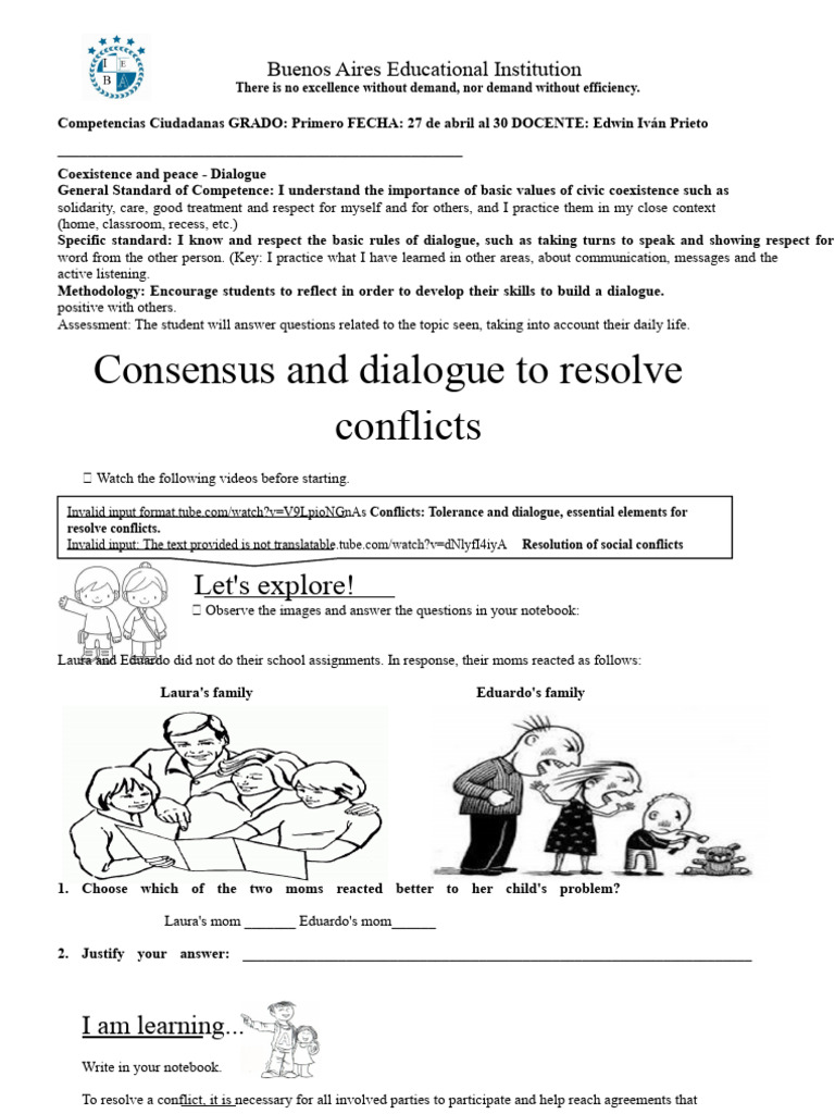 Dialogue Grade 1° April 27 To 30 | PDF | Social Psychology | Learning