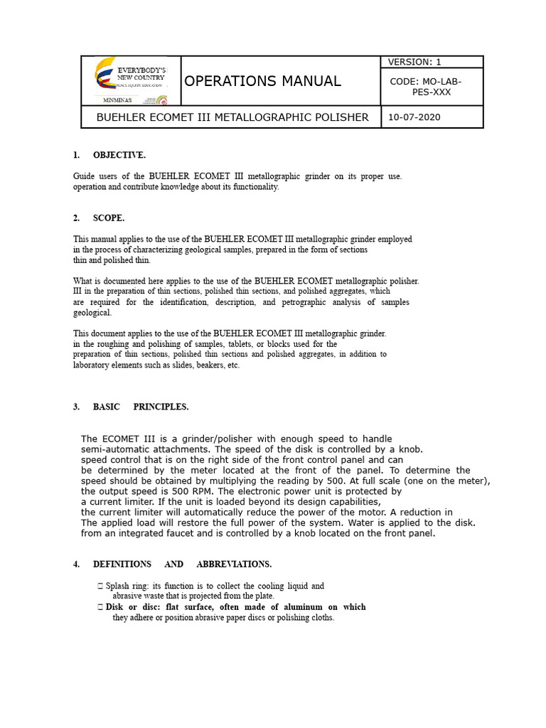 Buehler Ecomet III Polisher Manual | PDF | Grinding (Abrasive Cutting ...