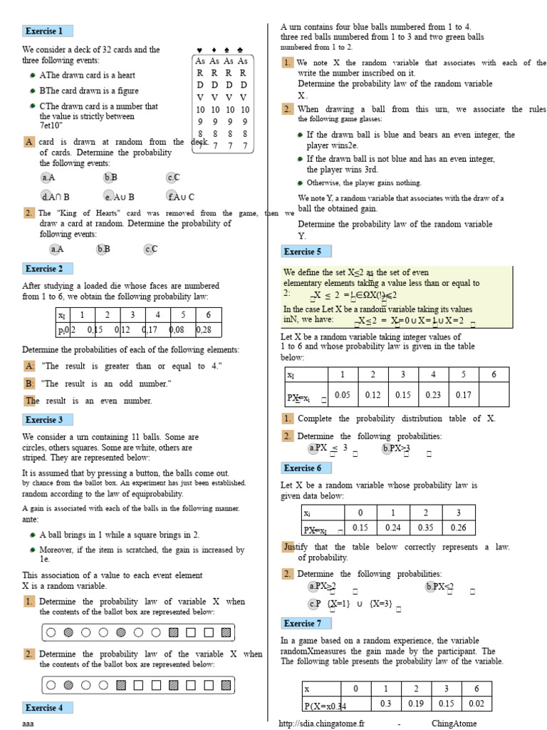 Probability Exercises and Random Variables | PDF | Random Variable ...