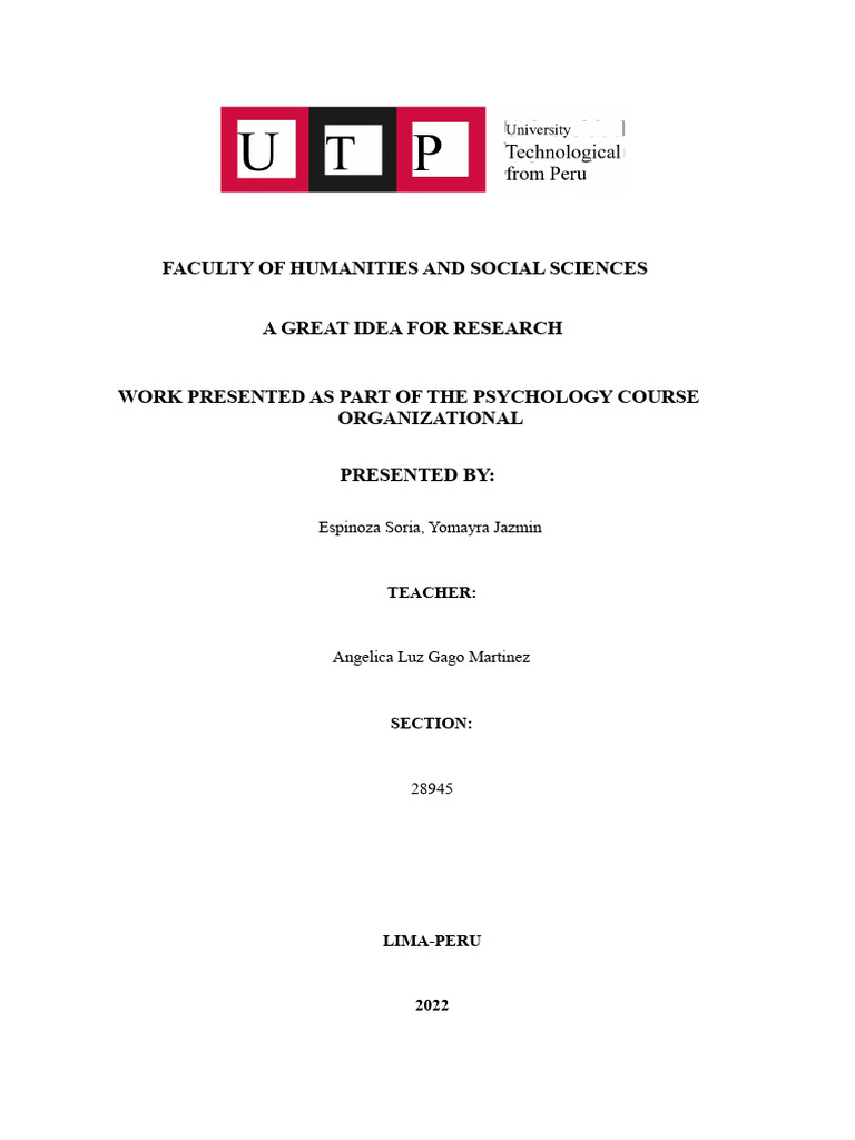 Task - A Great Idea For Research (Organizational) | PDF | Psychology ...