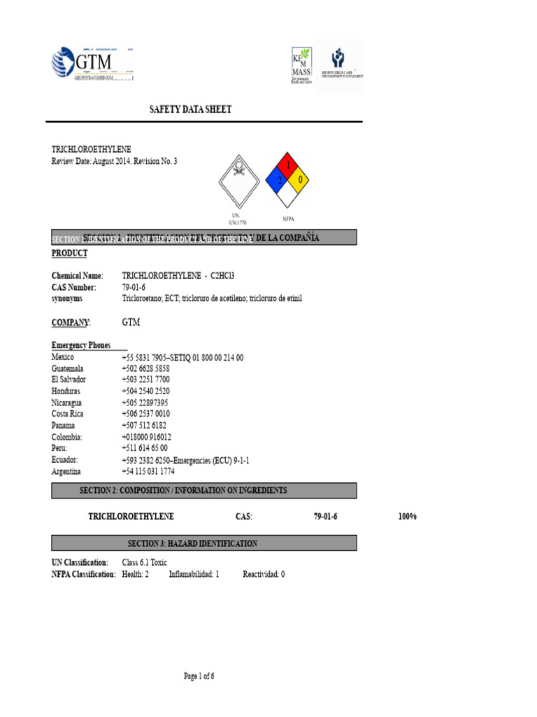 MSDS Trichloroethylene | PDF | Magnesium