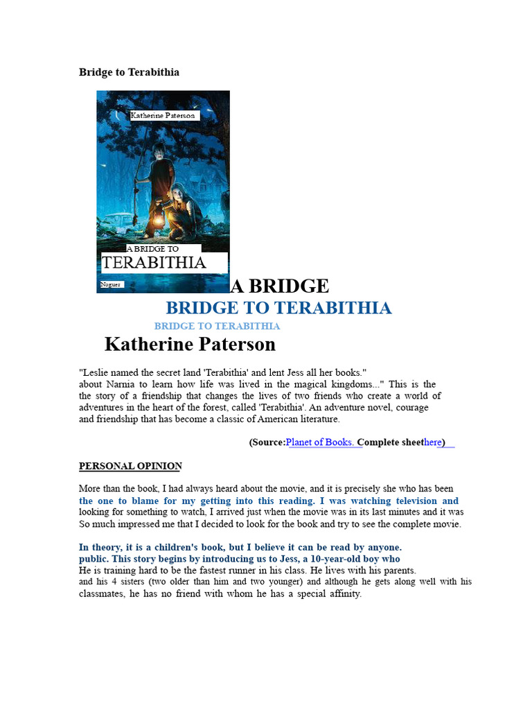 Bridge to Terabithia: A Friendship Tale | PDF