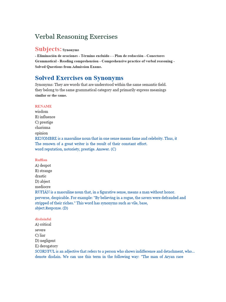 Verbal Reasoning Exercises | PDF | Nonverbal Communication | Gesture
