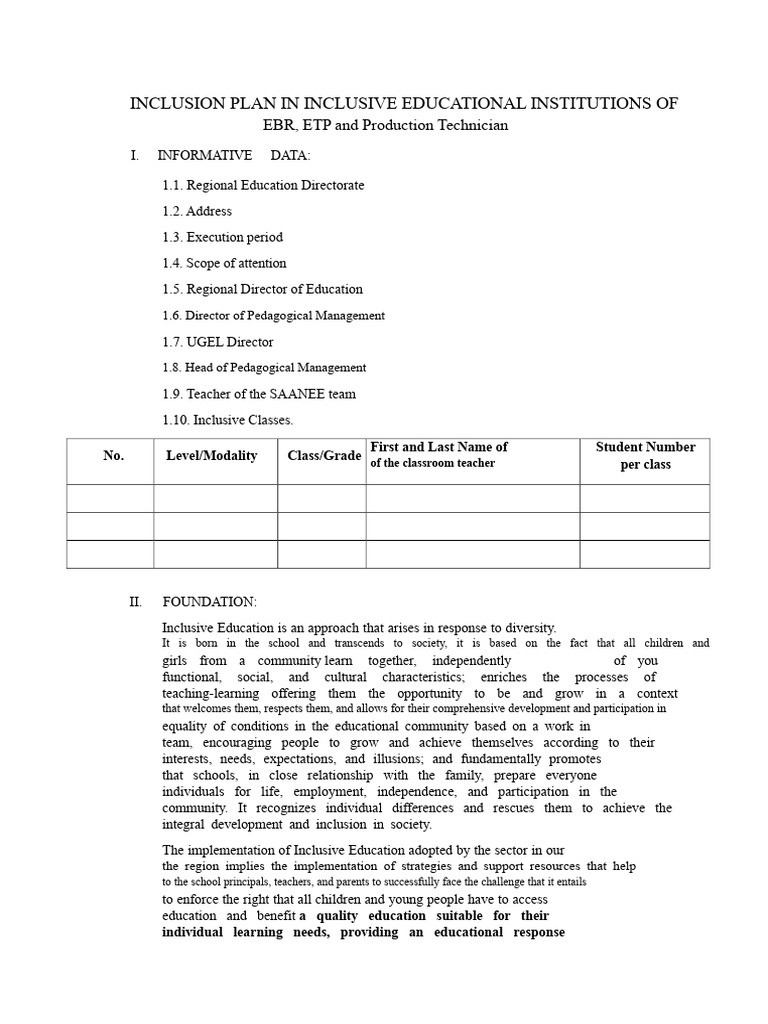 Inclusive Education Implementation Plan | PDF | Inclusion (Education ...