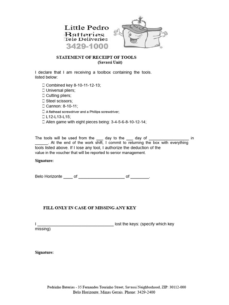 Declaration of Receipt of Tools | PDF