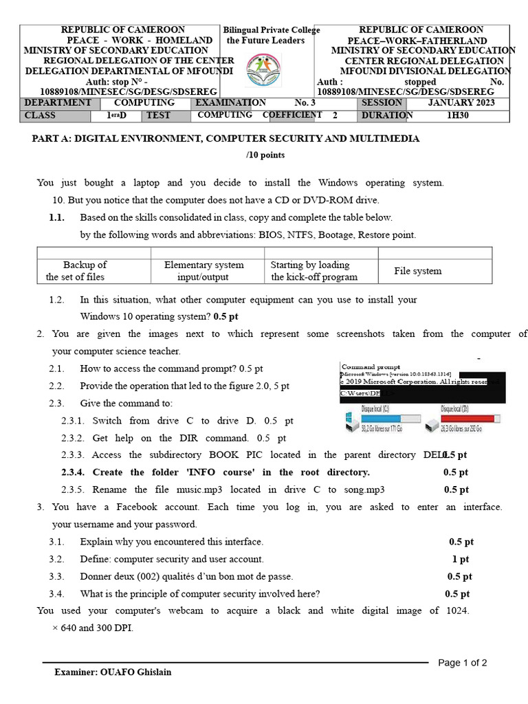Computer Science Exam Sequence 3 1st Year D Class | PDF | Computer ...