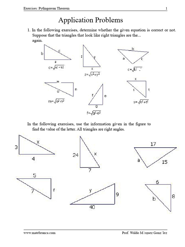 Pythagorean Theorem Exercises | PDF | Triangle | Square Root
