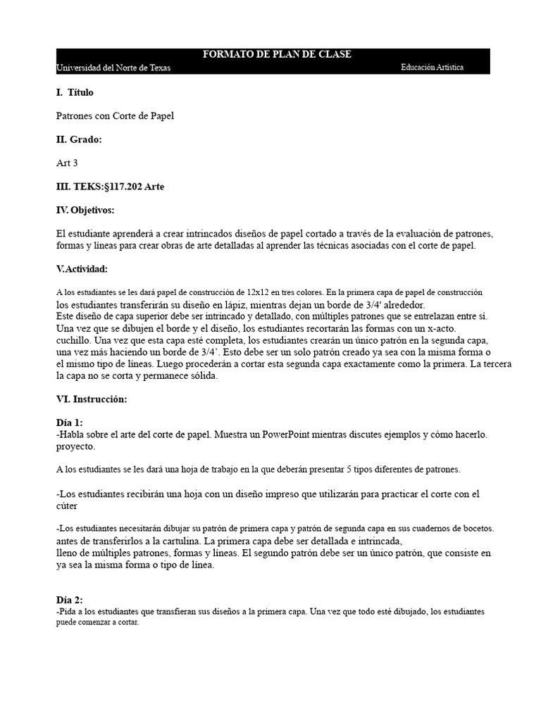 Plan de Lección de AC Patrones Con Corte de Papel en Medio | PDF | Las ...