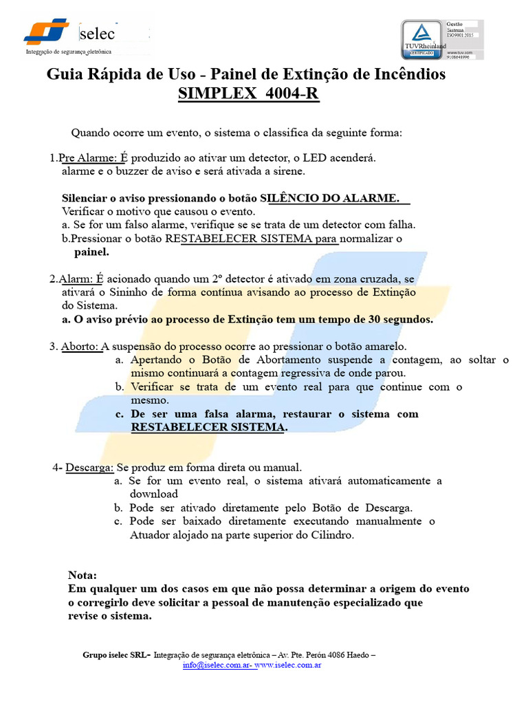 Guia de Uso do Painel SIMPLEX 4004-R | PDF
