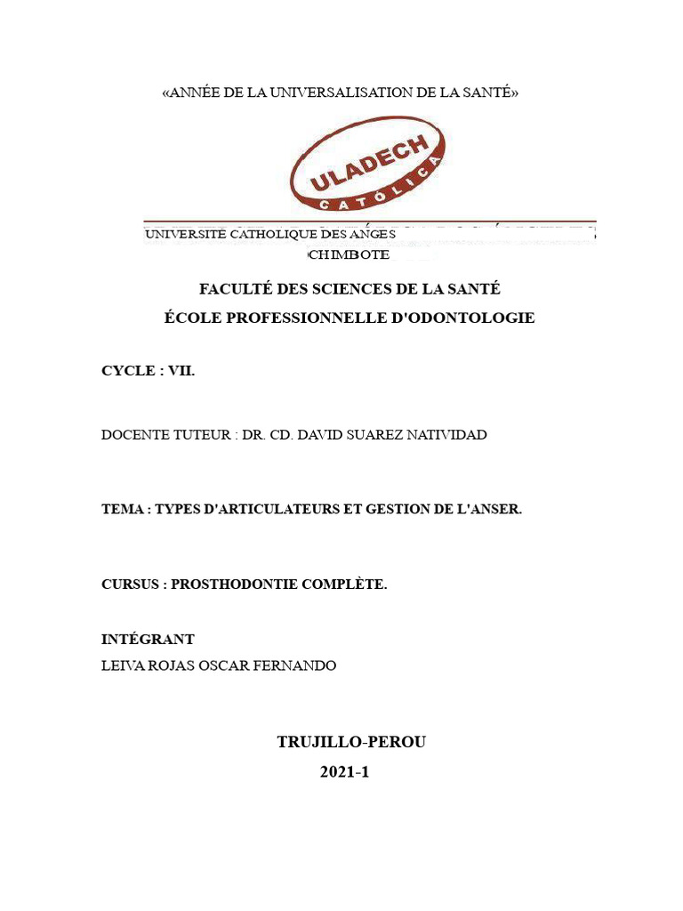 Type D'articulateurs Et Gestion de L'anneau | PDF | Plâtre | Dentisterie