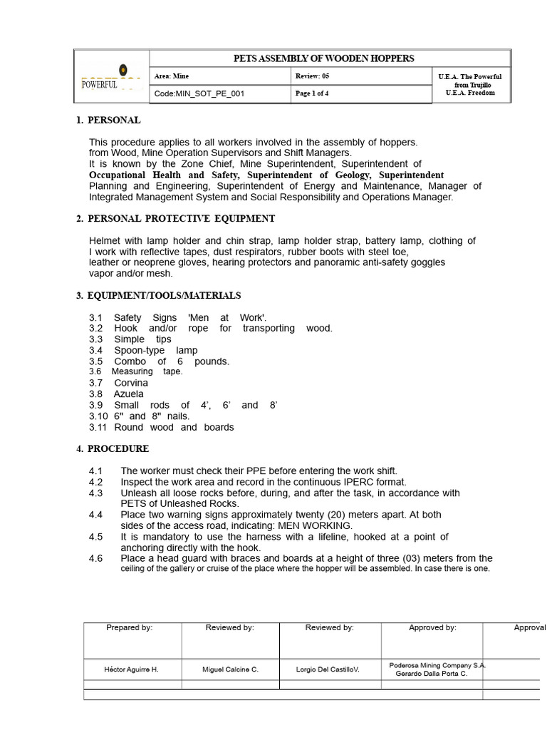 Wooden Hopper Assembly Procedure | PDF | Personal Protective Equipment