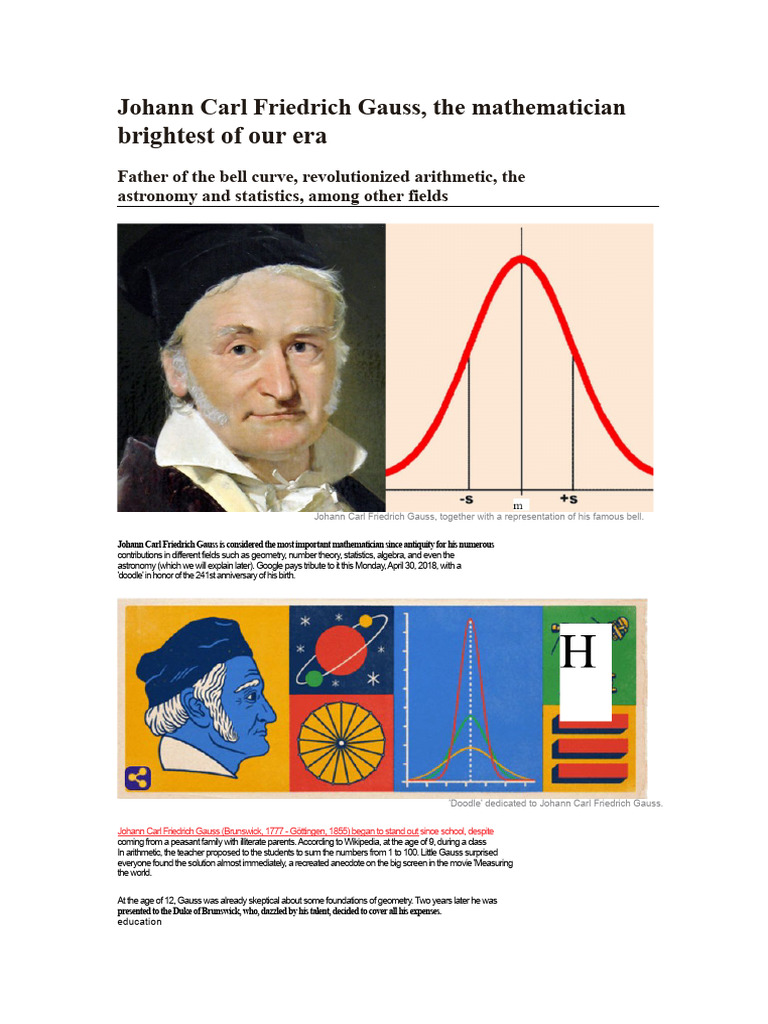 Johann Carl Friedrich Gauss | PDF | Mathematics | Normal Distribution