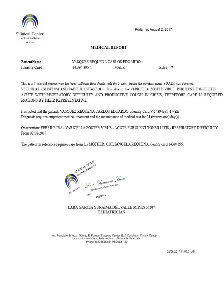 Medical Report: Varicella Diagnosis | PDF