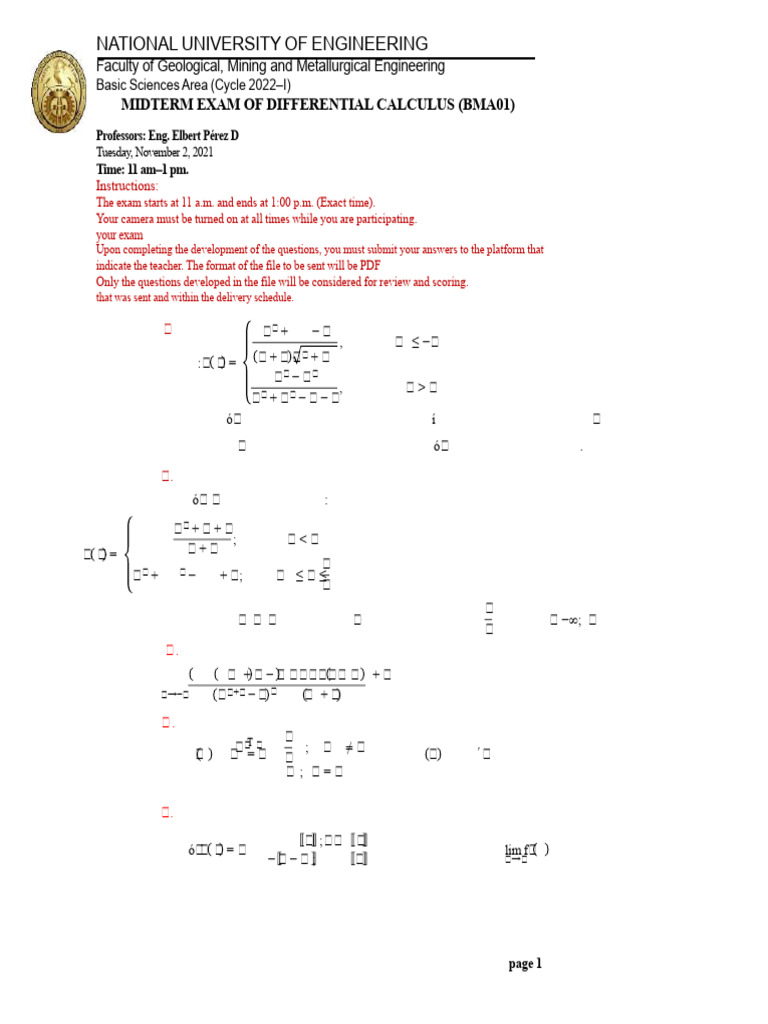 Midterm Exam DIFFERENTIAL CALCULUS 21-2 | PDF | Tests